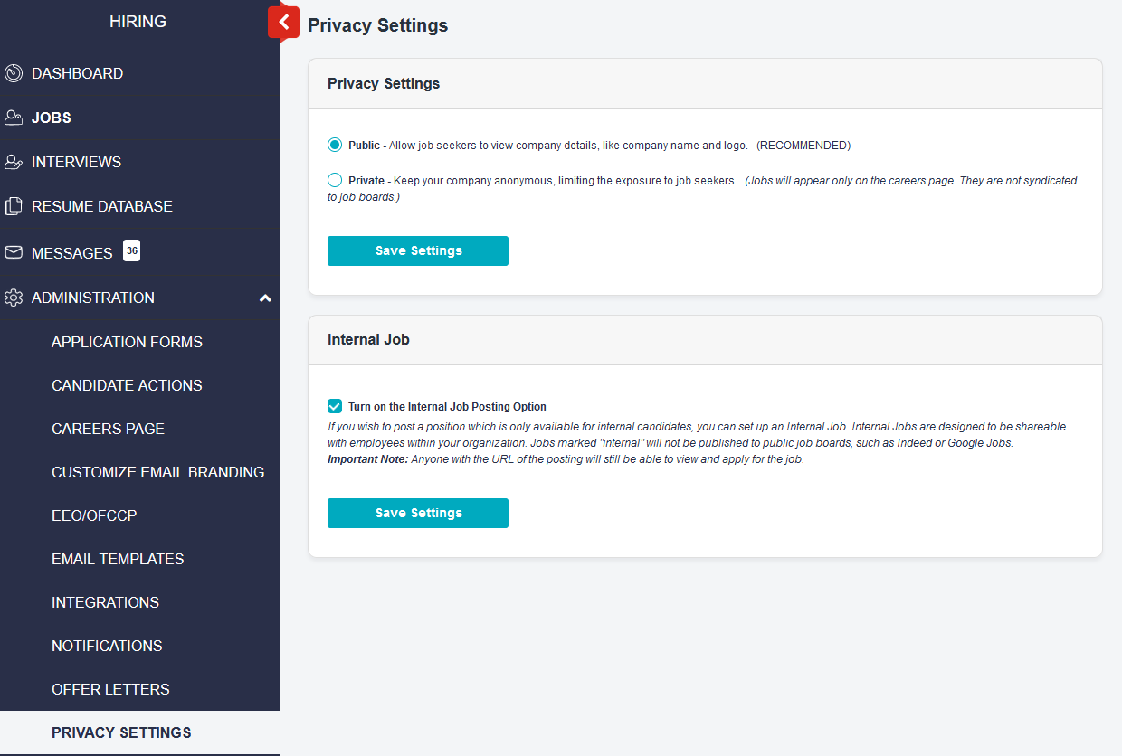 Privacy Settings – HCM Help Center