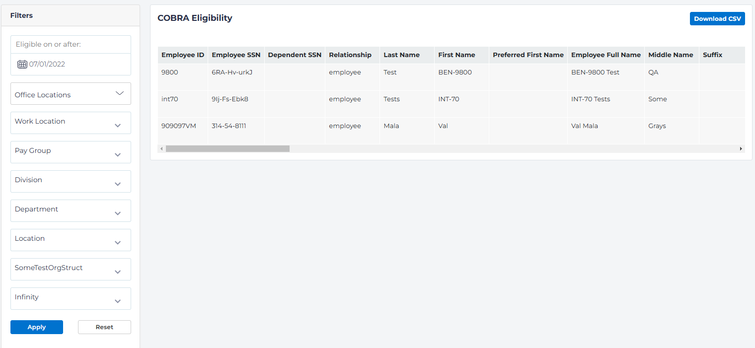 Report - COBRA Eligibility – HCM Help Center